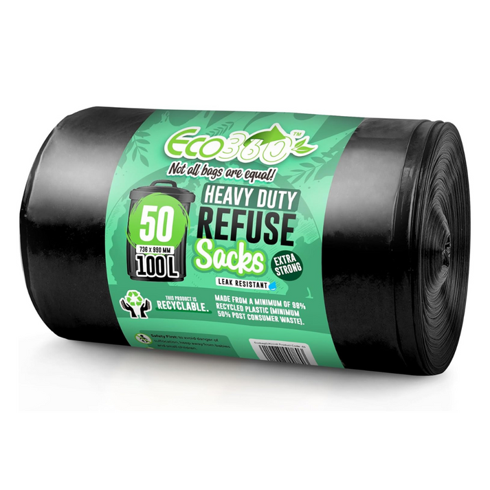 50 x Eco Heavy Duty Super Strong Refuse Sacks 100L – Eco360Hygieneproducts