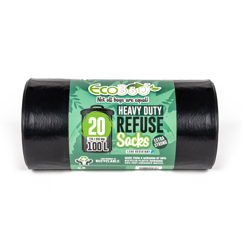 20 x Eco Heavy Duty Super Strong Refuse Sacks 100L – Eco360Hygieneproducts