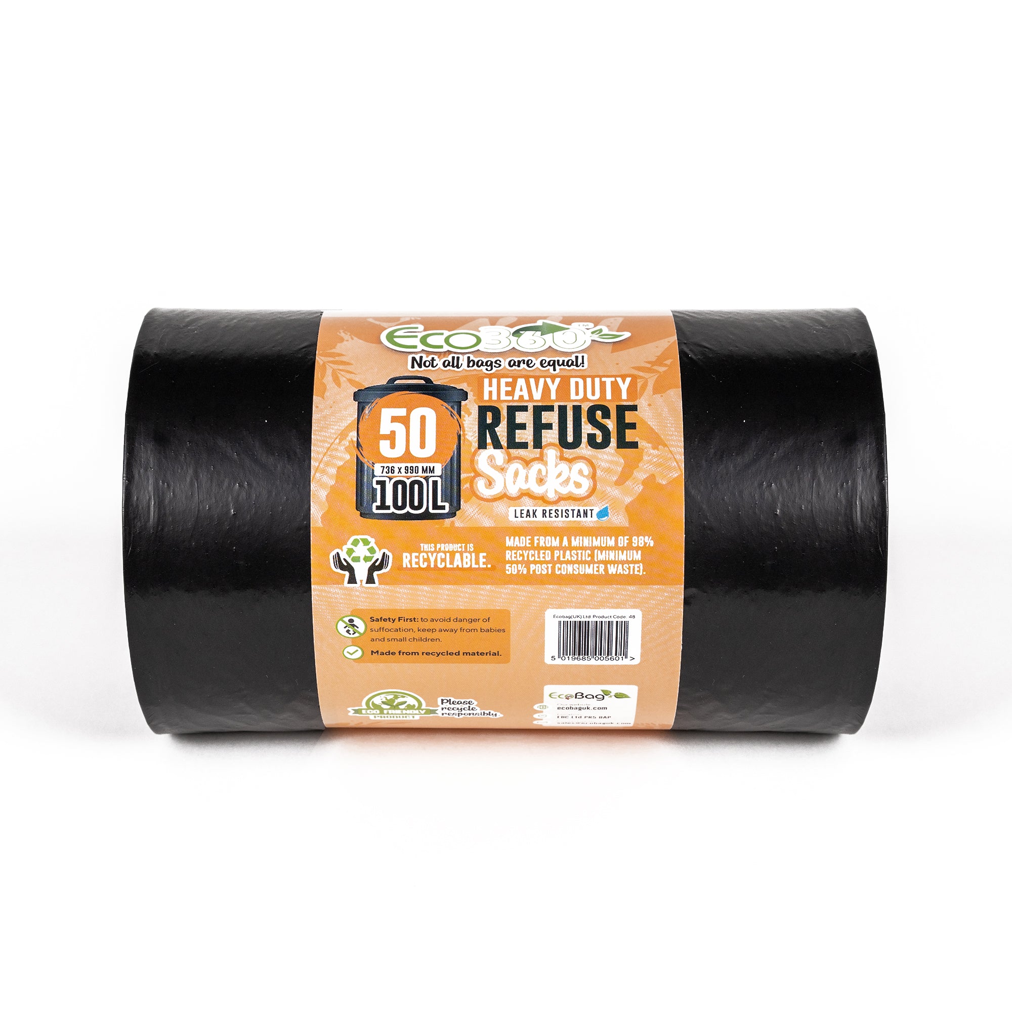50 x ECO HEAVY DUTY REFUSE SACK 100L LEAK RESSISTANT ...